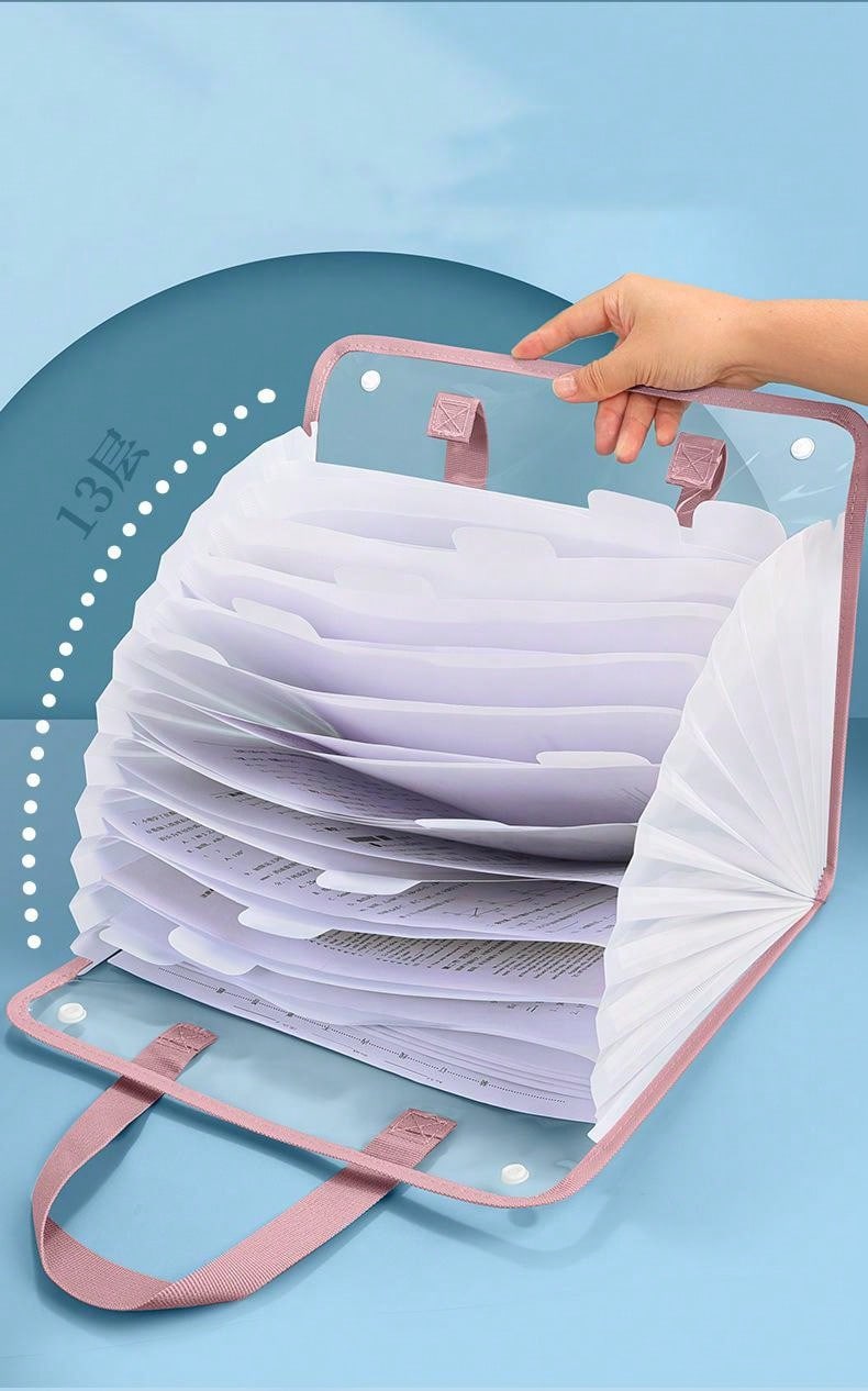 1pc 13-Grid A4 Size Transparent Accordion Style File Folder With Handle And Large Capacity, Exam ...