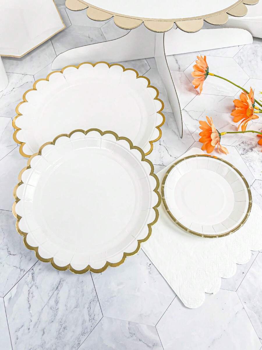 Disposable Paper Plates, Gold Stamped White Round Dinnerware Set For ...