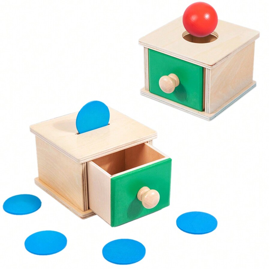 Wooden Montessori Educational Toys Green 2-In-1 Drawer Box Children's ...