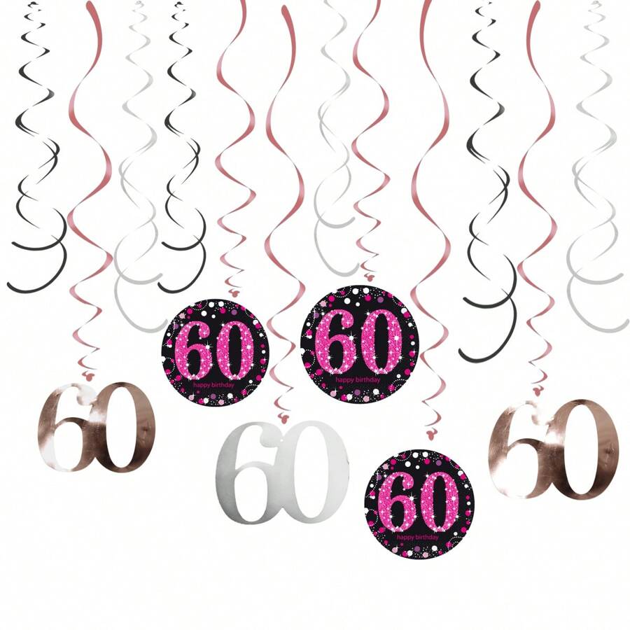 18pcs Rose Gold 60th Birthday Party Pvc Swirl Decorations, Birthday ...