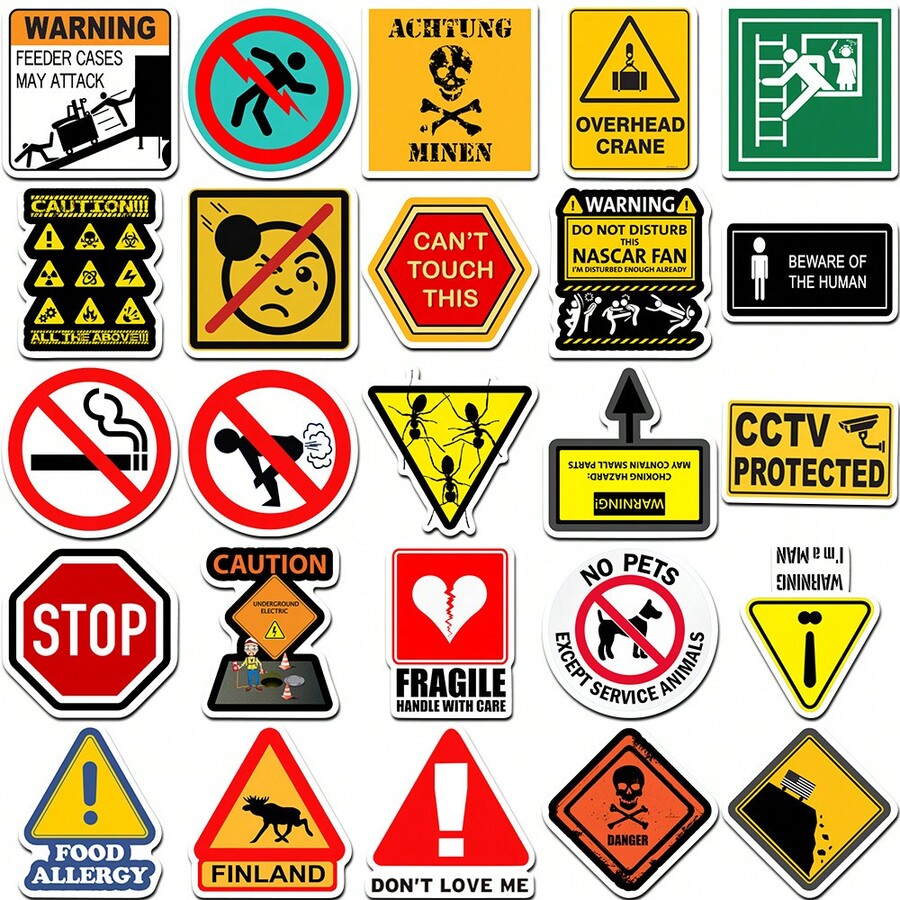 50pcs/Pack Warning Signs & Labels Stickers With Cute & Interesting ...