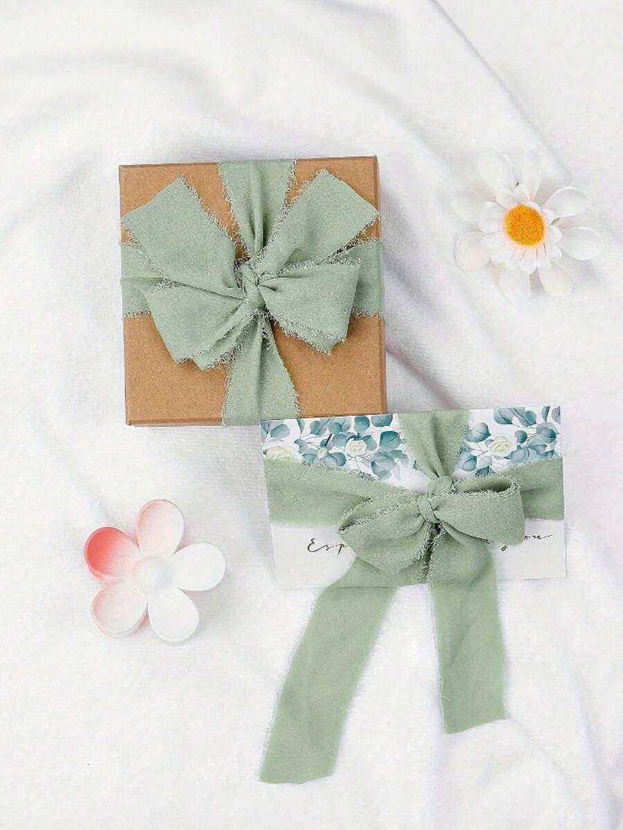 1 Roll Green Color, Handmade Edge Chiffon Ribbon, Suitable For Wedding ...