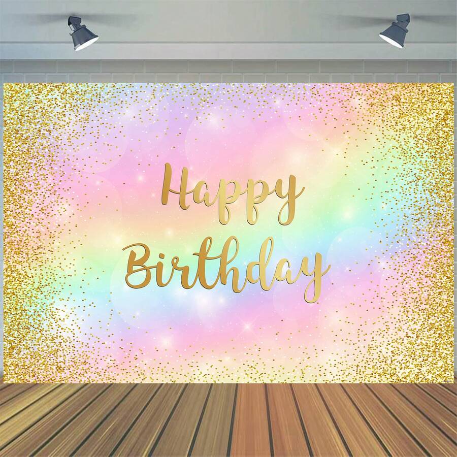 5*3ft Rainbow Happy Birthday Backdrop Gold Bokeh Girls Birthday Sweet ...