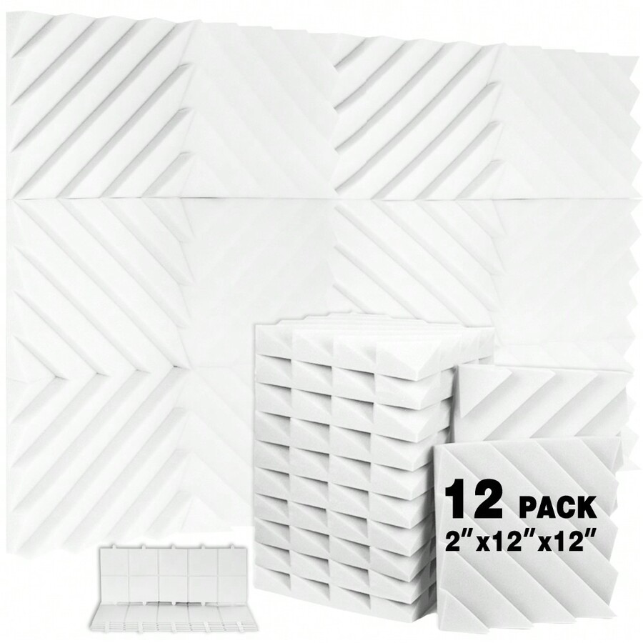 12 Pack-12x12x2 Inches Absorption Foam Panel, Diamond Groove Sound ...