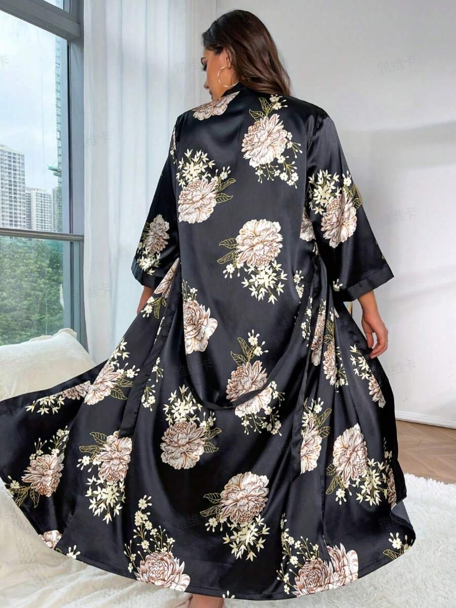 Plus Size Women Fashionable Loose Casual Floral Printed Bathrobe ...