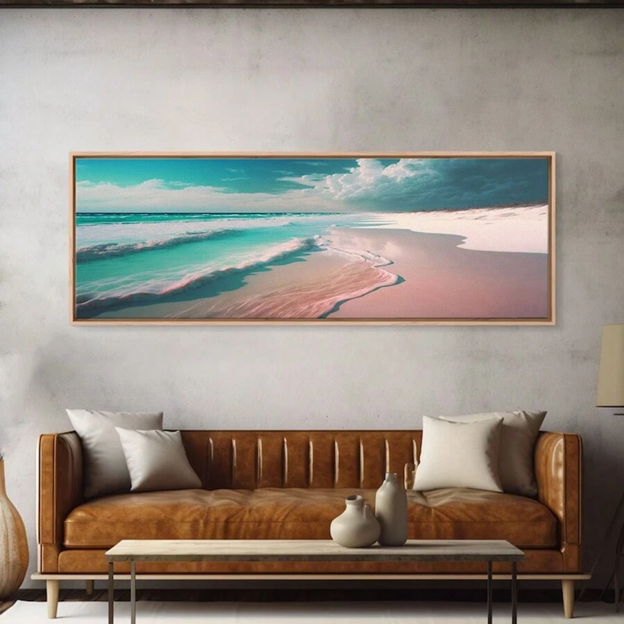 1pc Panoramic Watercolor Beach Landscape Painting Without Frame, Blue ...