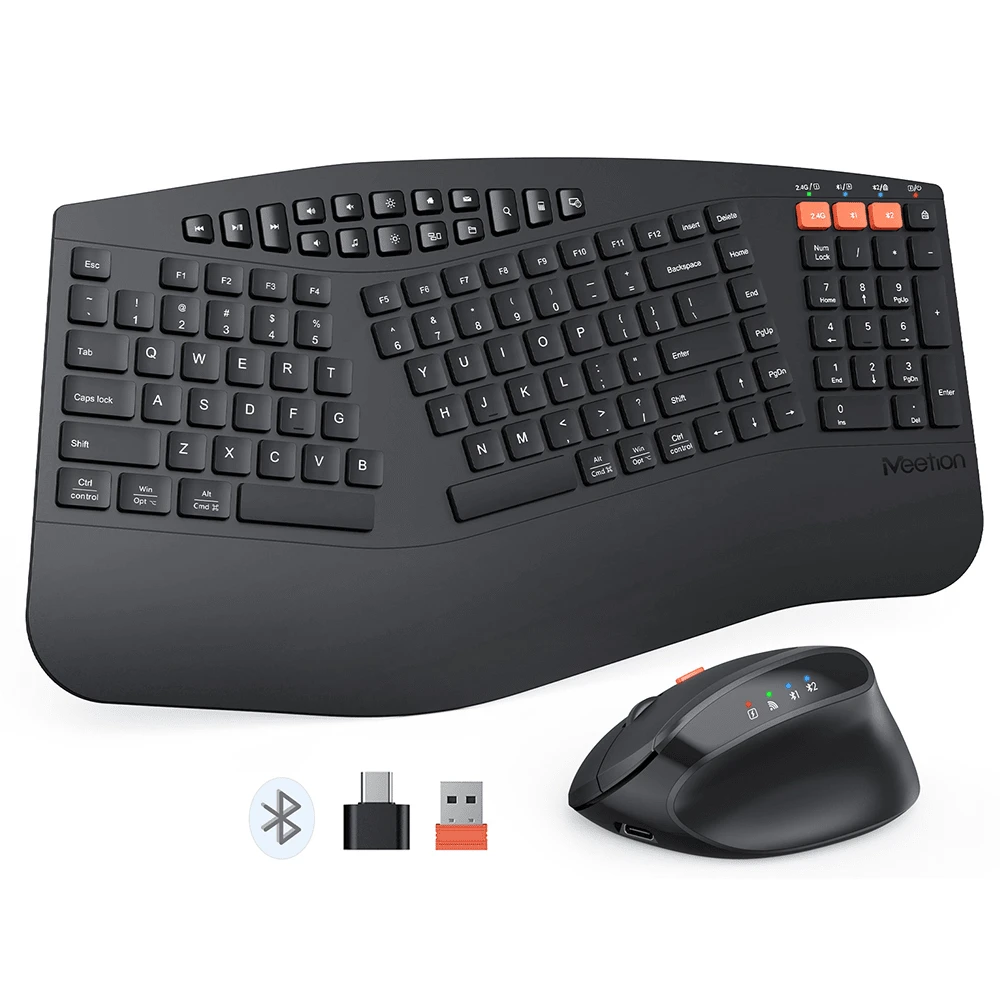 Wireless Split Keyboard With Wrist Rest Rechargeable Wireless Keyboard