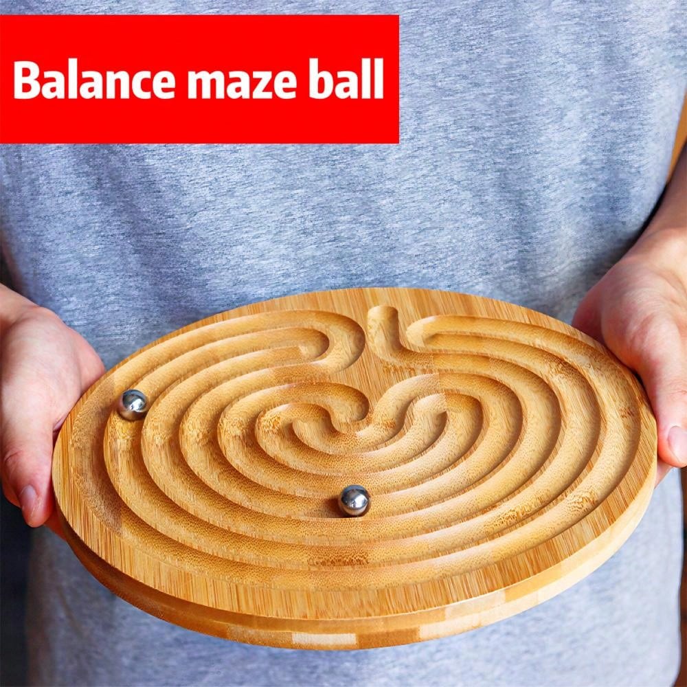 1 Set Bamboo Maze & Bead Game Wooden Toy Handheld Ball Rolling Track ...