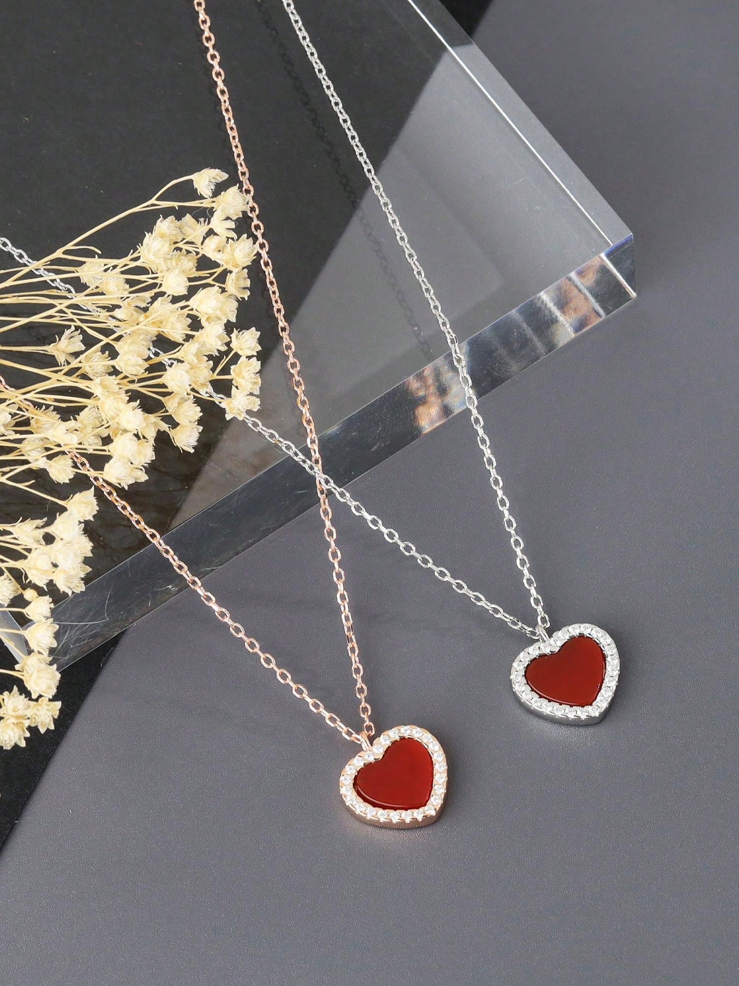 1pc Elegant And Luxurious Fashion S925 Sterling Silver Heart Shaped Pendant Necklace With Cubic ...