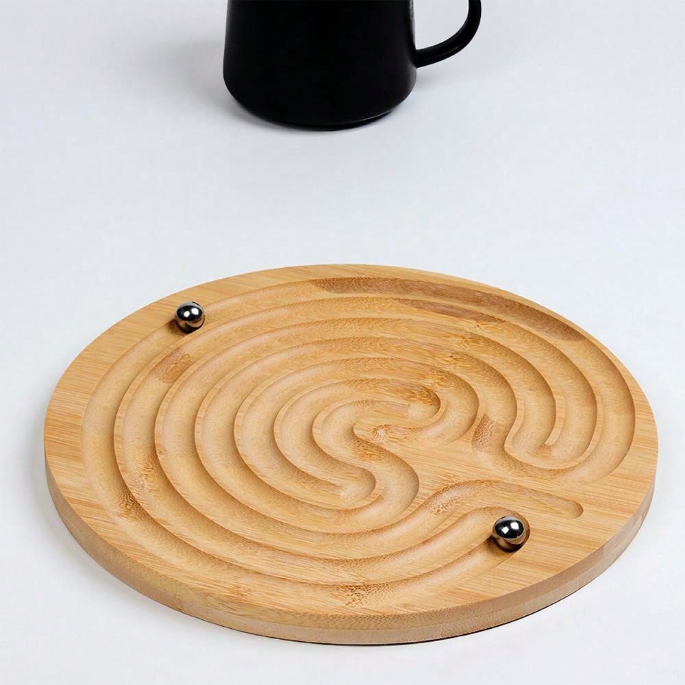 1 Set Bamboo Maze & Bead Game Wooden Toy Handheld Ball Rolling Track ...