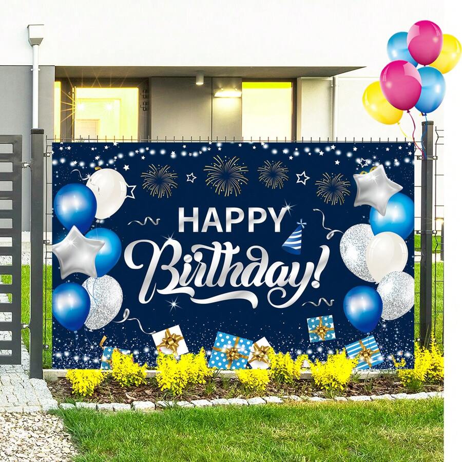 Blue Birthday Backdrop, Birthday Party Supplies Birthday Decorations ...