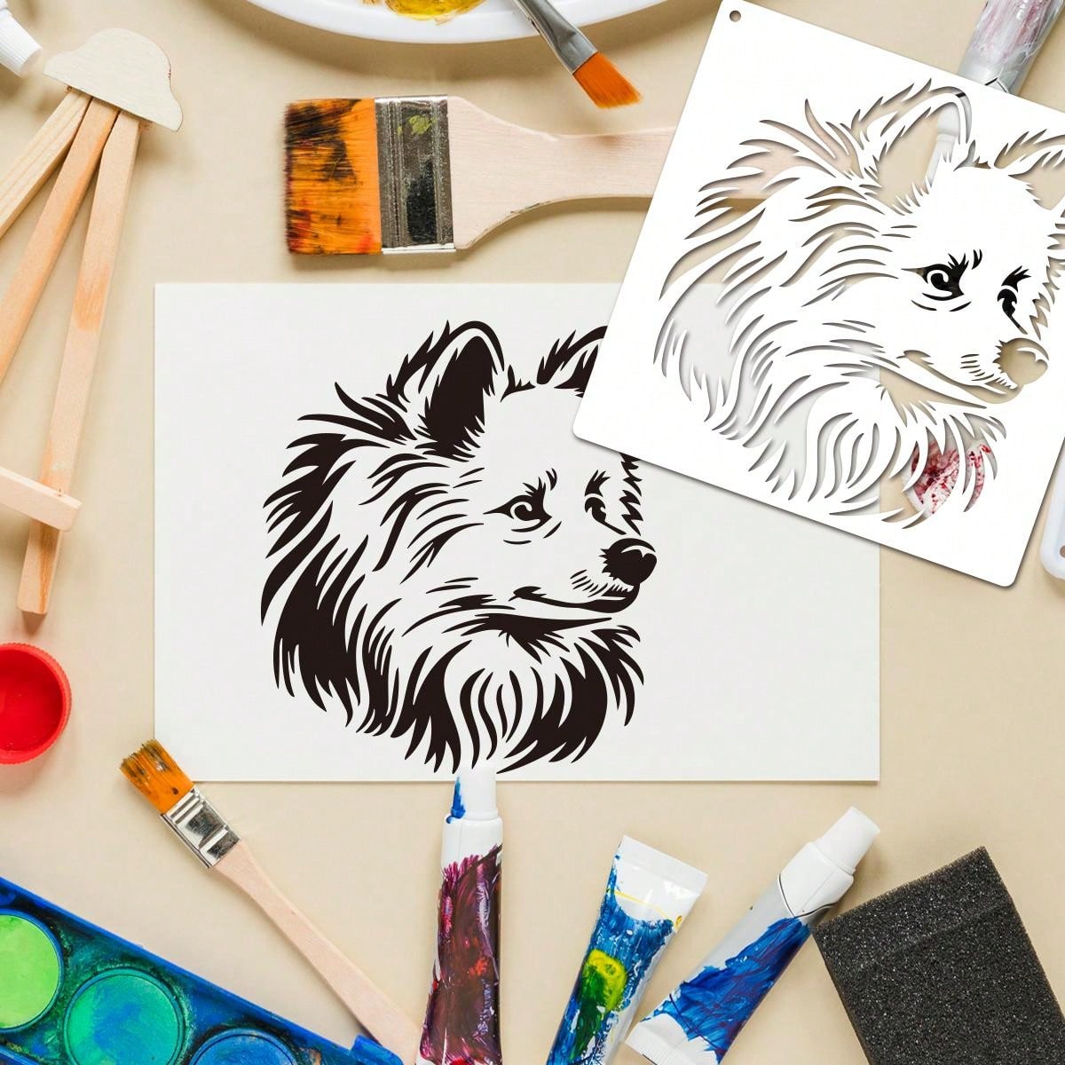 Dog Stencil, Dog Head Stencil Golden Retriever Labrador Shiba Inu Husky ...