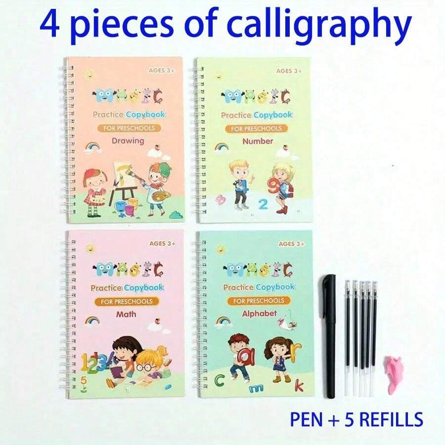 4pcs/Set Calligraphy Copy Books With Pen & Refills, Kids English ...
