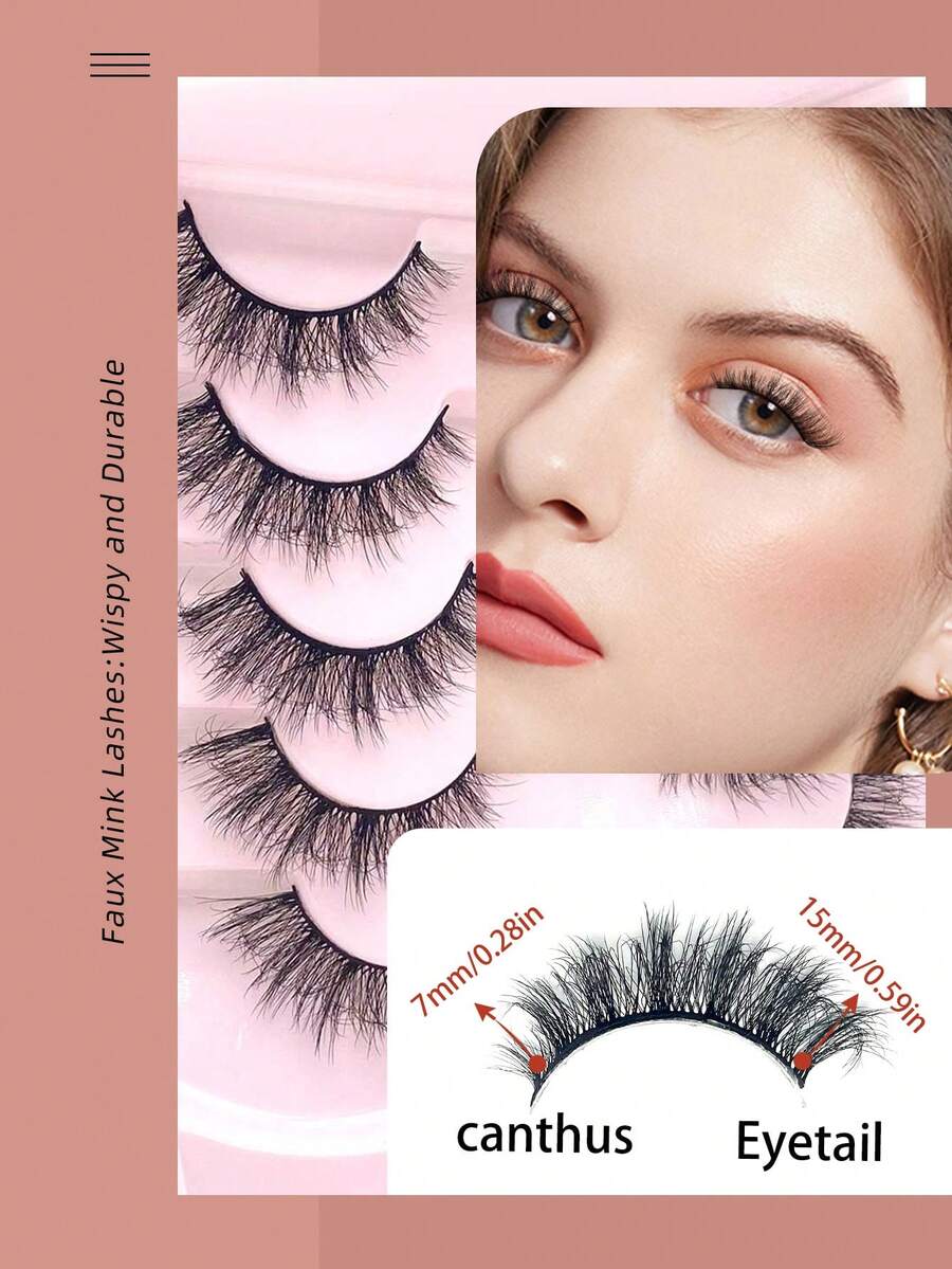 Lashes 5 Pairs 5D Fake Eyelashes 100% Handmade Natural Lashes Mink ...