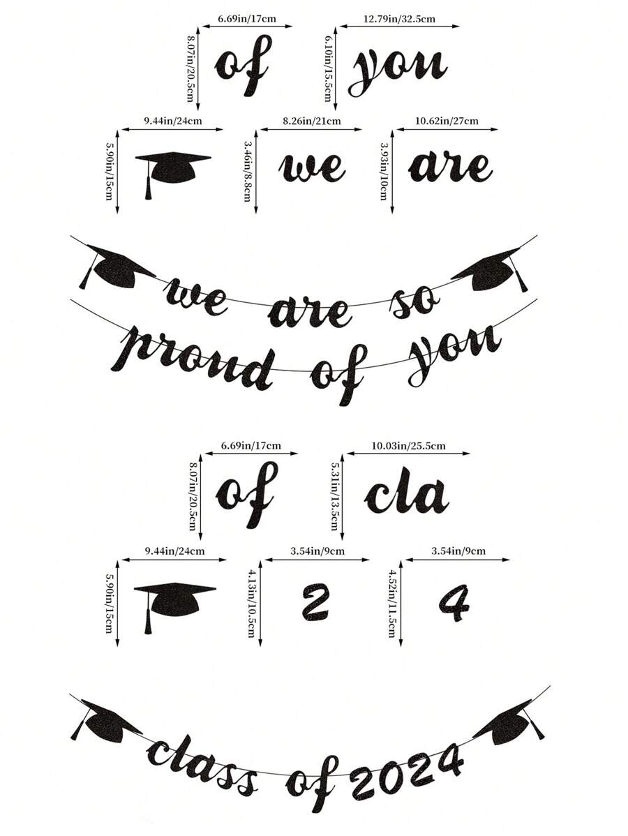 1Set, 2024 Graduation Banners Party Decorations, Black Glitter We Are ...