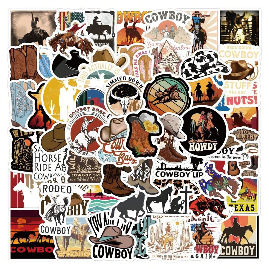 60pcs Cowboy Style Waterproof Cute Cartoon Stickers For Vintage Bullet ...
