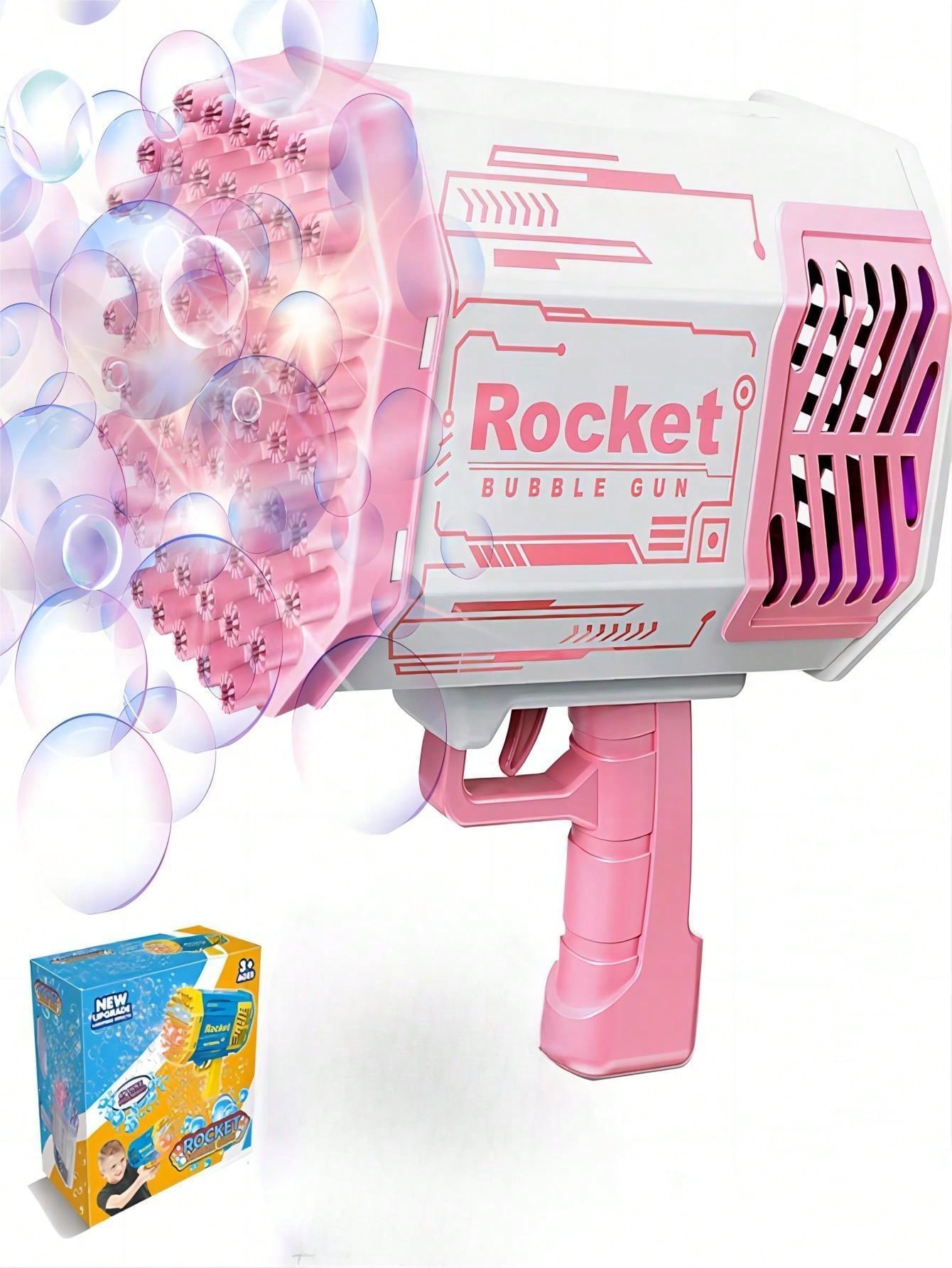 Pink Bubble Machine Bubble Gun 69 Holes With Colored Light And Bubble ...