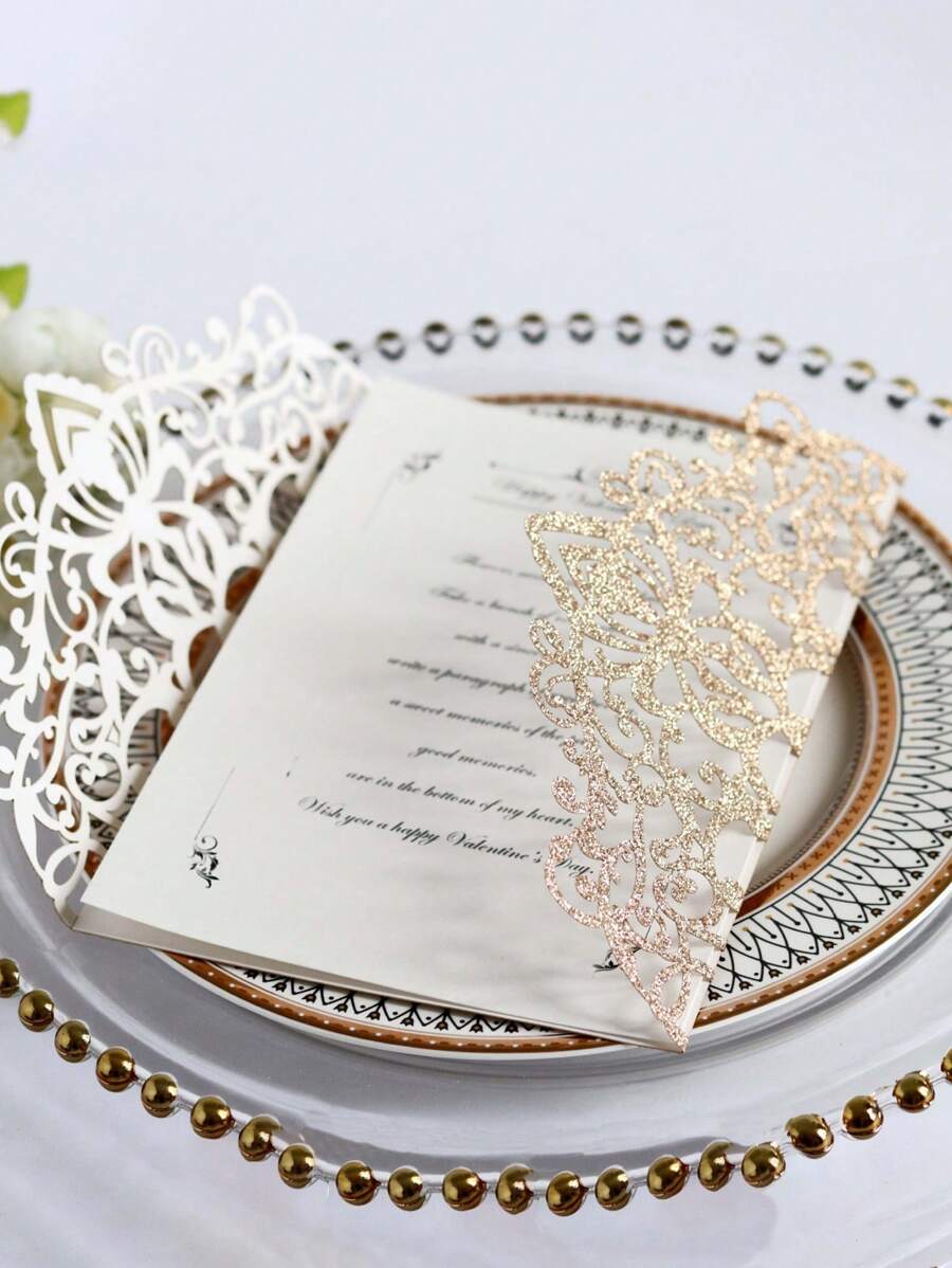 20pcs Wedding Invitation Cards With Envelopes & Rsvp Card Gold Glittery ...