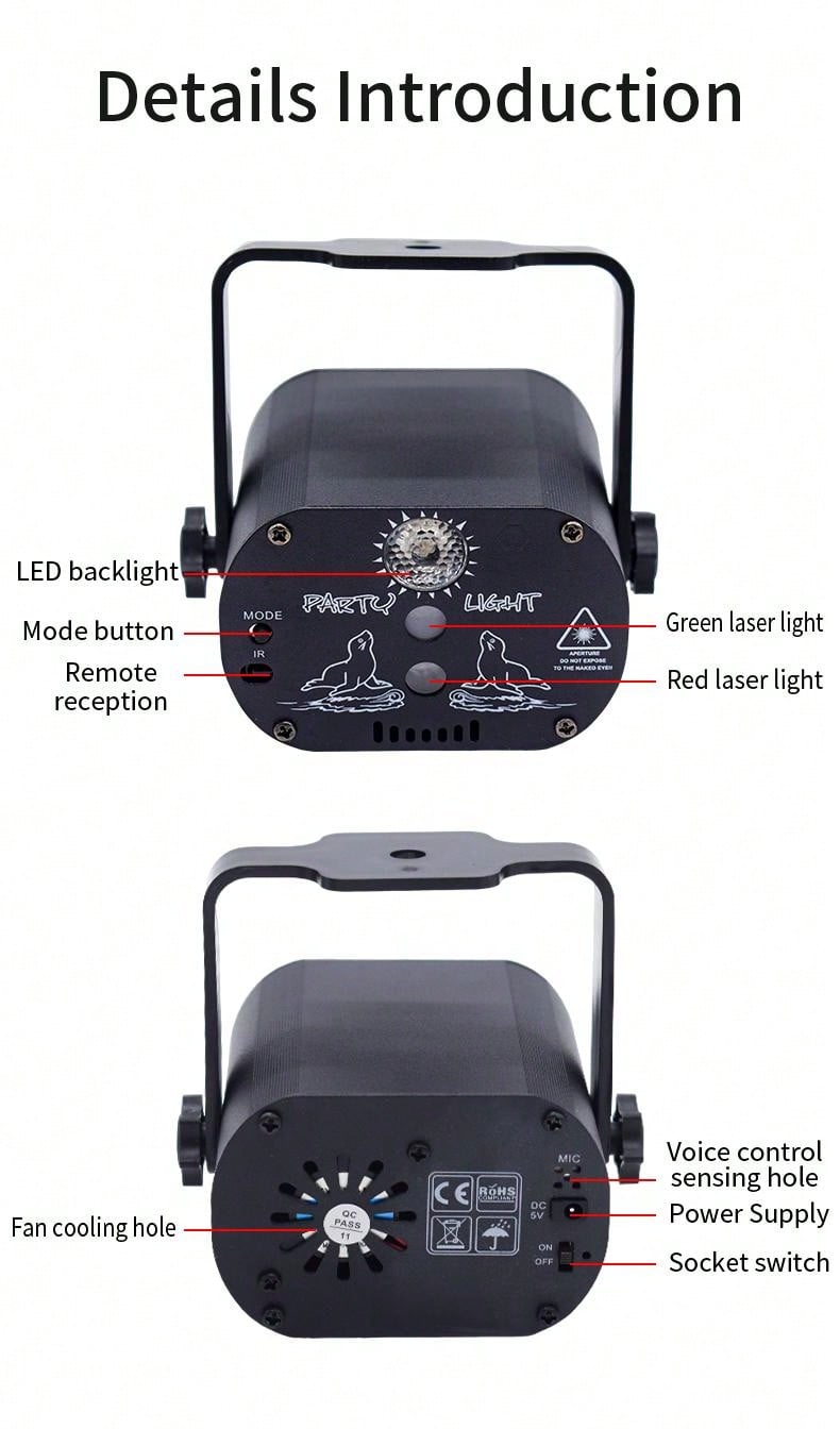 DJ Disco Stage Party Lights, LED Sound Activated Laser Light RGB Flash ...