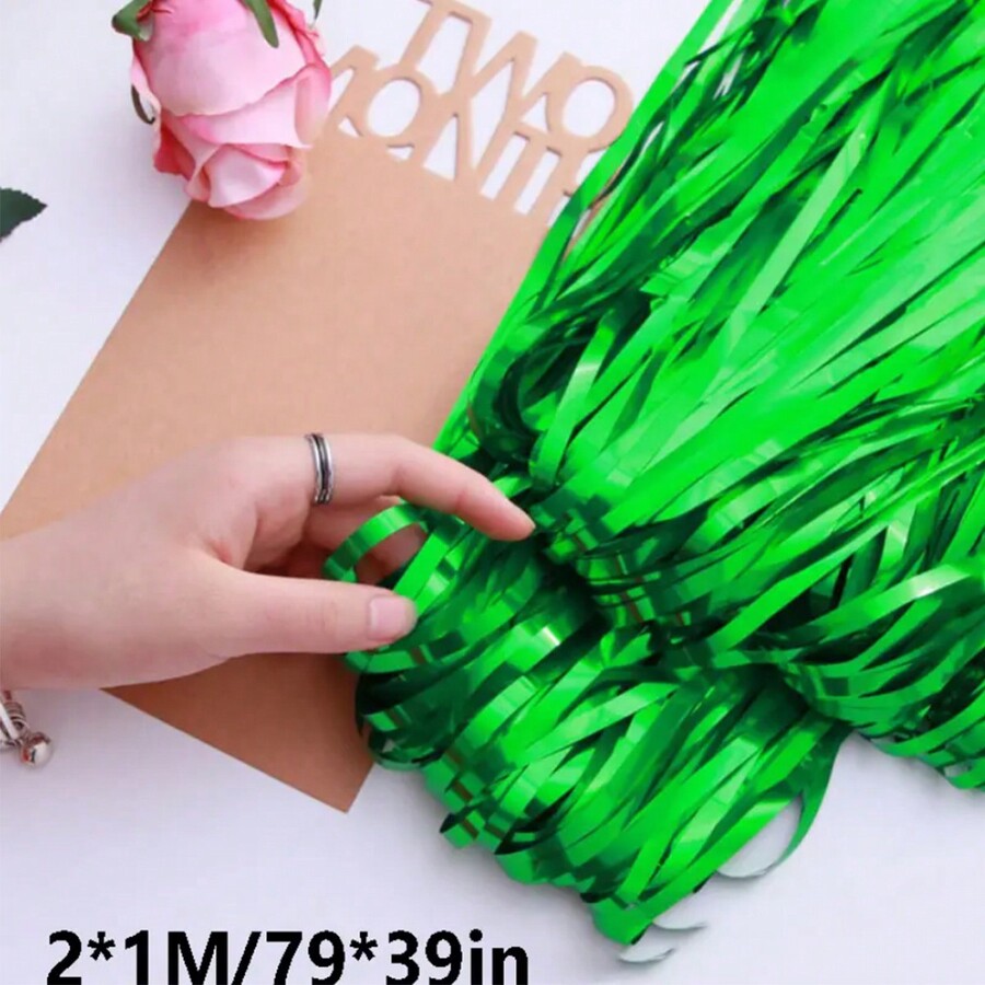 1 Pack/2pcs 1*2m Green Rain Curtains With Tassels For Stage, Birthday ...