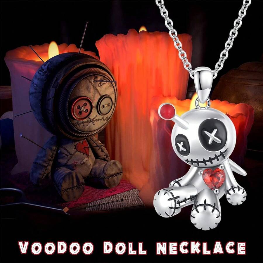 1pc Red Heart Voodoo Doll Cartoon Style Fashion Jewelry Necklace, Devil ...