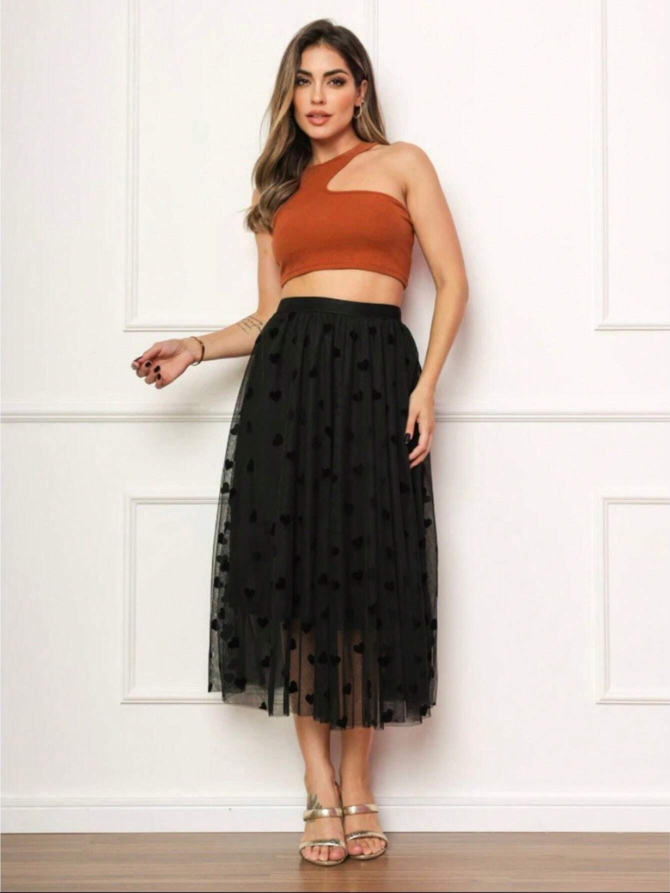Saia de Tule Moda Feminina Midi Comprida Longa Elegante e Elastica de ...