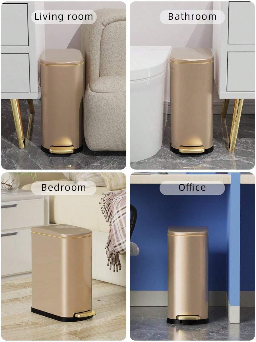 10L Slim Bathroom Trash Can With Soft-Close Foot Pedal, 10L Stainless ...