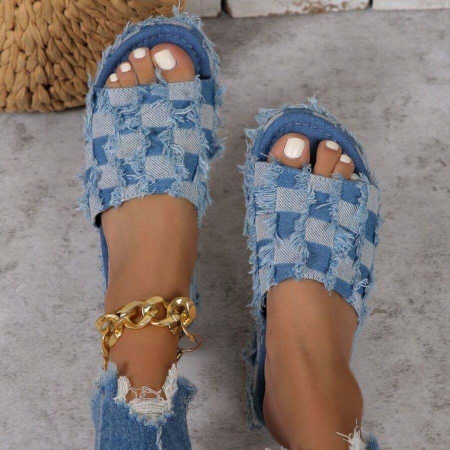 Women's New Summer Color Block Wedge Slippers, 2024 Trendy Blue Sandals ...