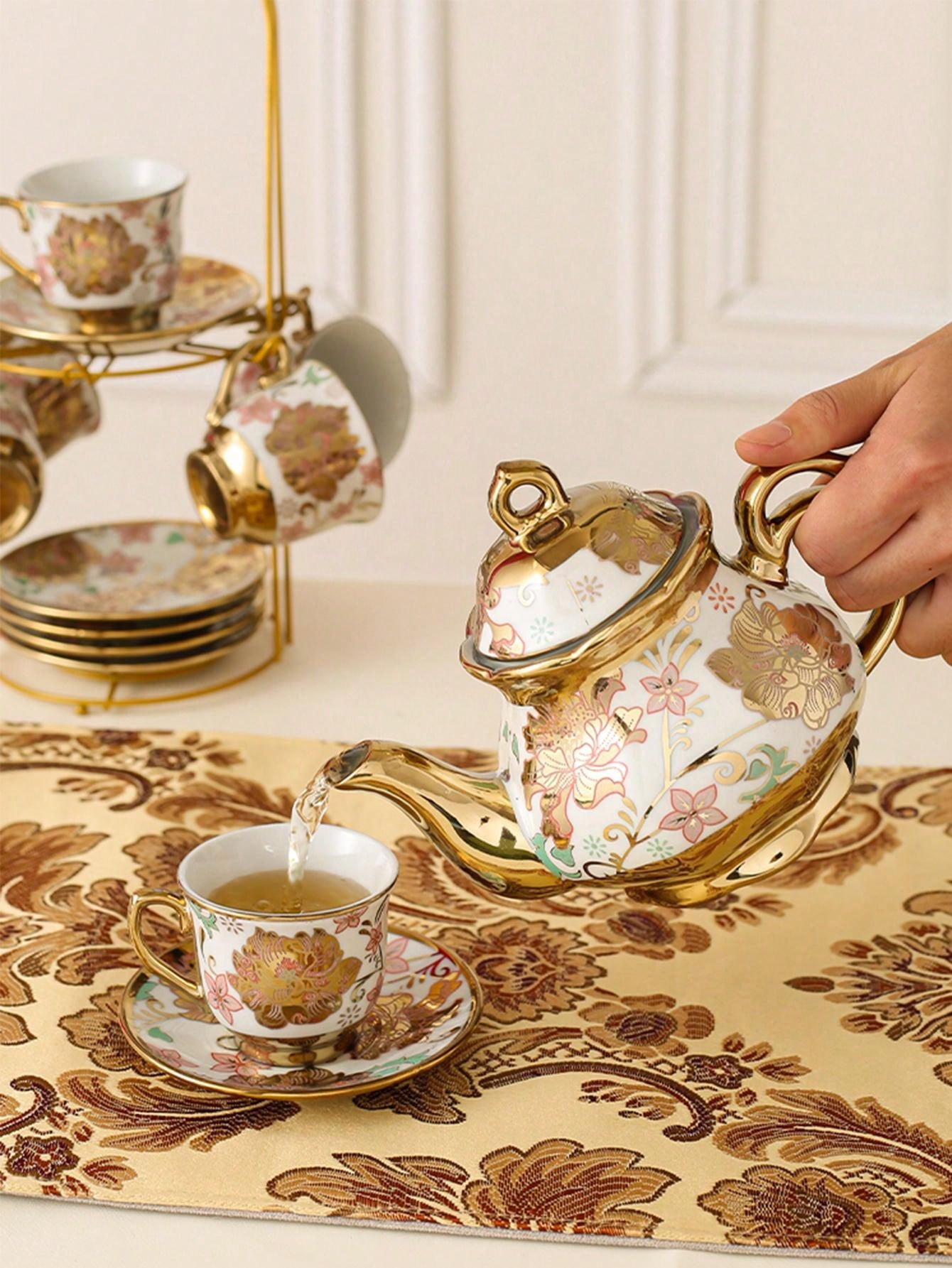 14pc European Ceramic Tea Set Kettle Coffee Cup Saucer Household ...