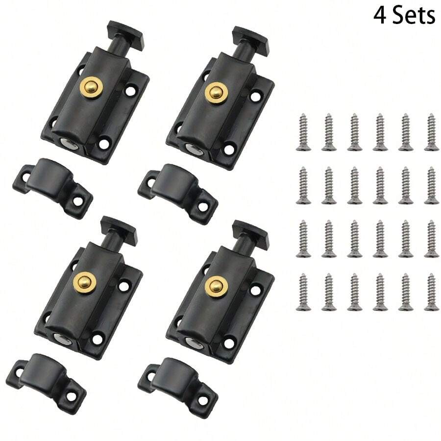 4 Sets Spring-Loaded Locking Pin Stainless Steel Door Bolt Latch Black ...