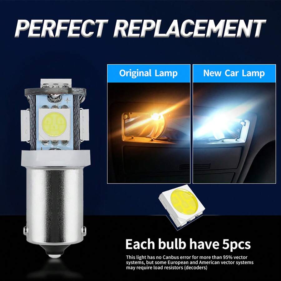 10Pcs BA9S T10 T4W Car LED Lamps 5050 5SMD Auto Interior Lighting Dome ...