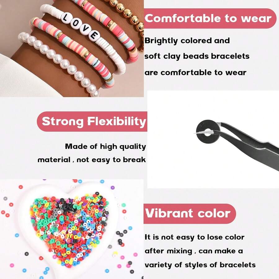 1000pcs Clay Beads Bracelet Making Kit, 6mm Round Flat Polymer Clay ...