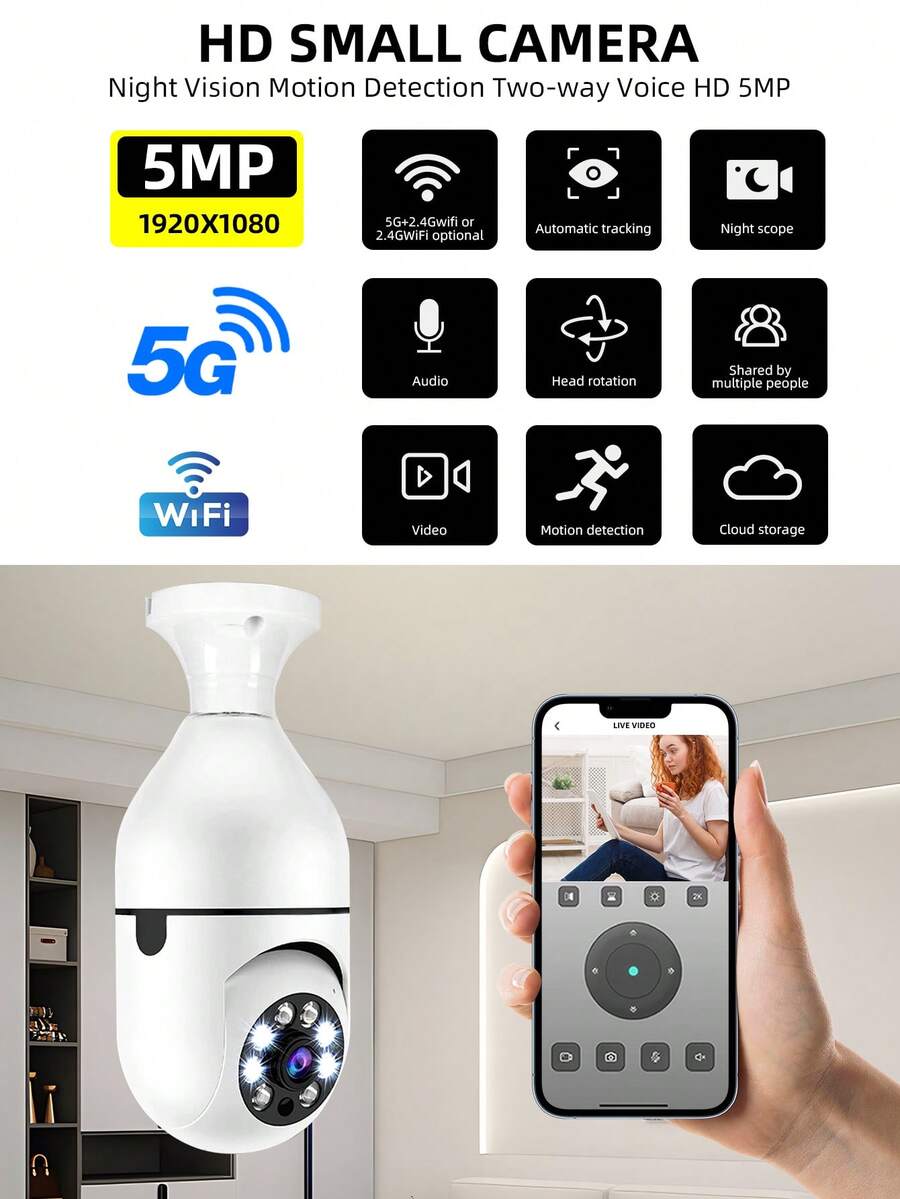 2MP 3MP 5MP 8MP High-Definition Light Bulb Base Camera Wireless Dual ...