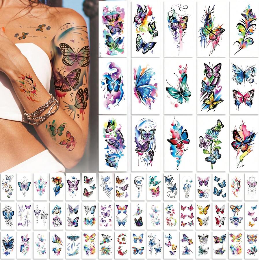 79 PCS Butterfly Temporary Tattoos For Women Girls, Realistic Colorful ...