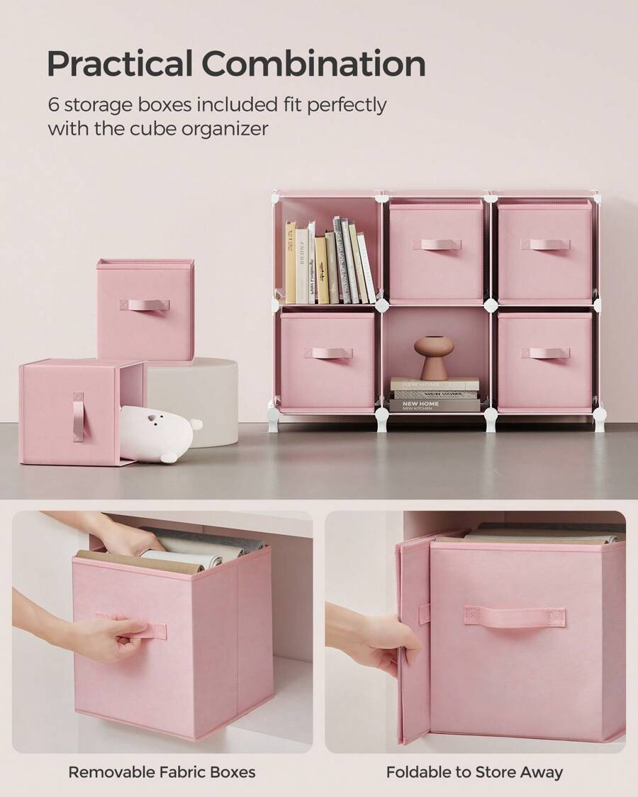 SONGMICS Cube Storage Organizer With Storage Boxes, 6-Cube Organizer, 6 ...