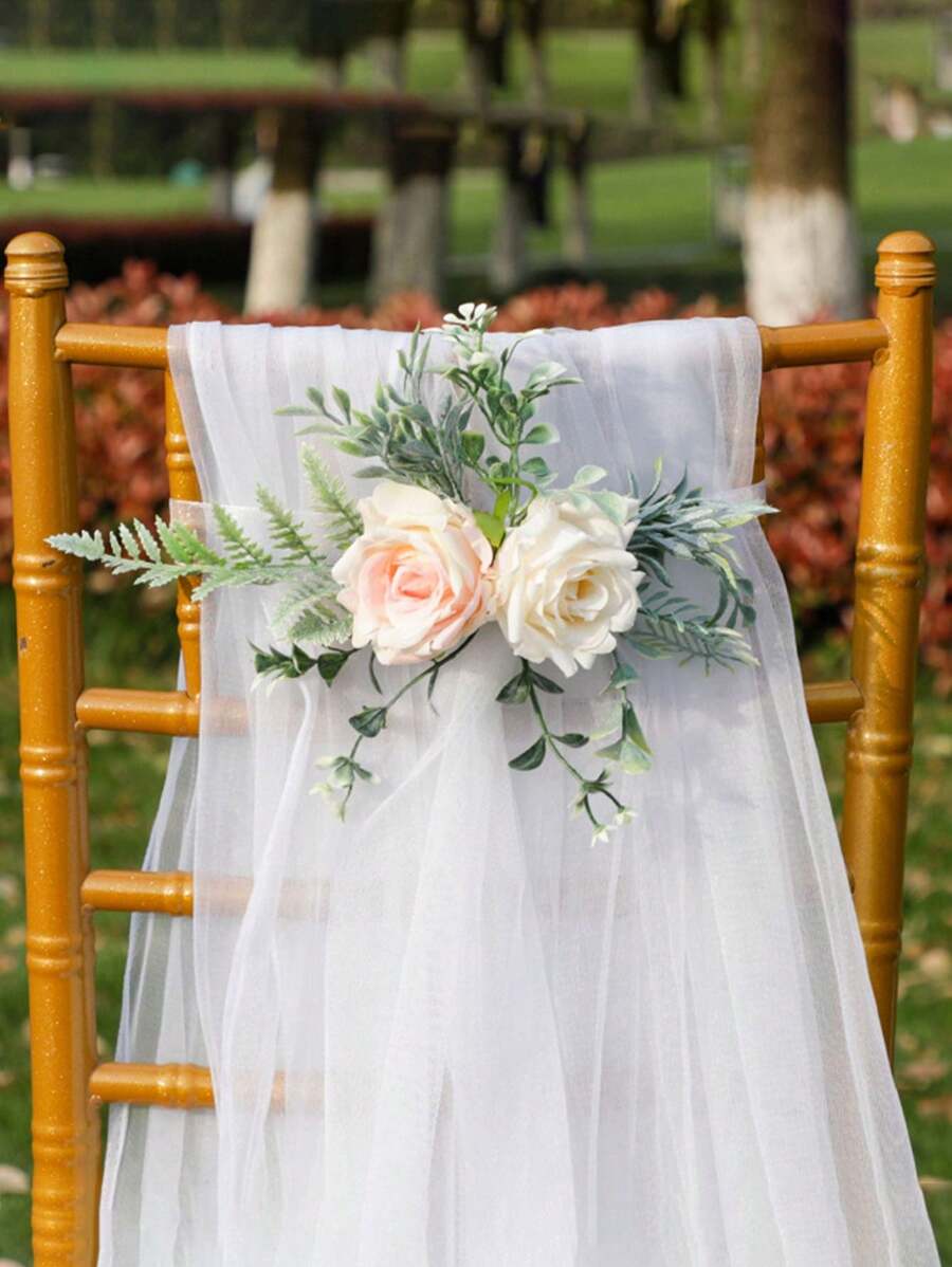 Set Of 6 Artificial Chair Back Flowers With Ribbon For Wedding Aisle ...