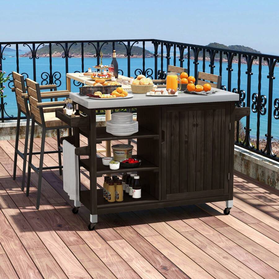 XL Outdoor Storage Cabinet - Versatile Solid Wood Movable Patio Table ...