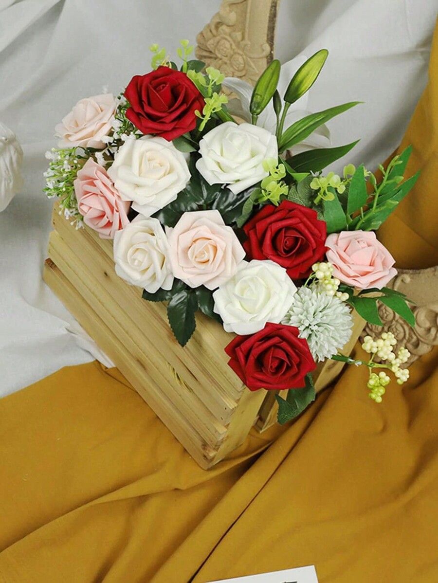 Artificial Flower Roses, 7/12/17/22/27pcs Real Touch Fake Foam Roses ...