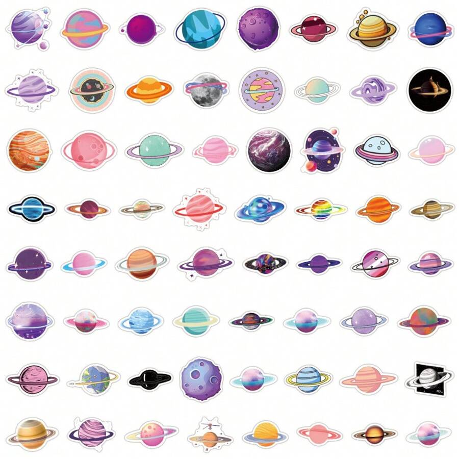 60pcs Cosmic Planets And Asteroids Style Waterproof Cute Cartoon ...