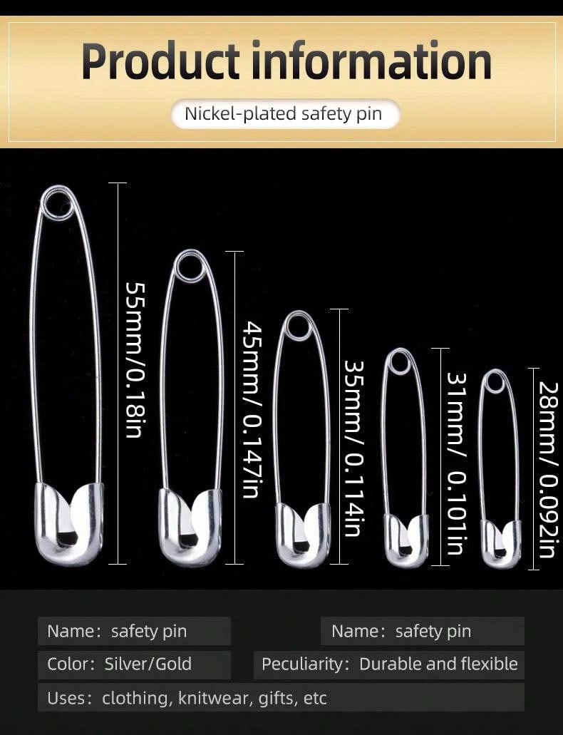 100pcs/Silver Stainless Steel Material Simple & Safe Brooch Pins Set ...