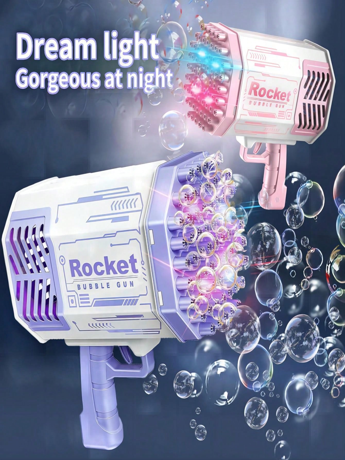 Pink Bubble Machine Bubble Gun 69 Holes With Colored Light And Bubble ...
