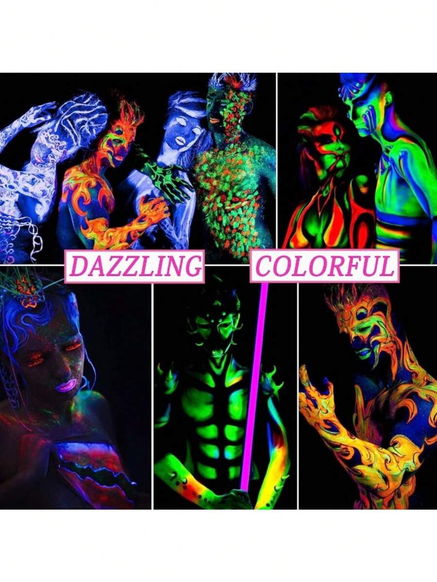 8 Pcs Glow In The Dark Body And Face Paint, Blacklight Neon Body Paint ...