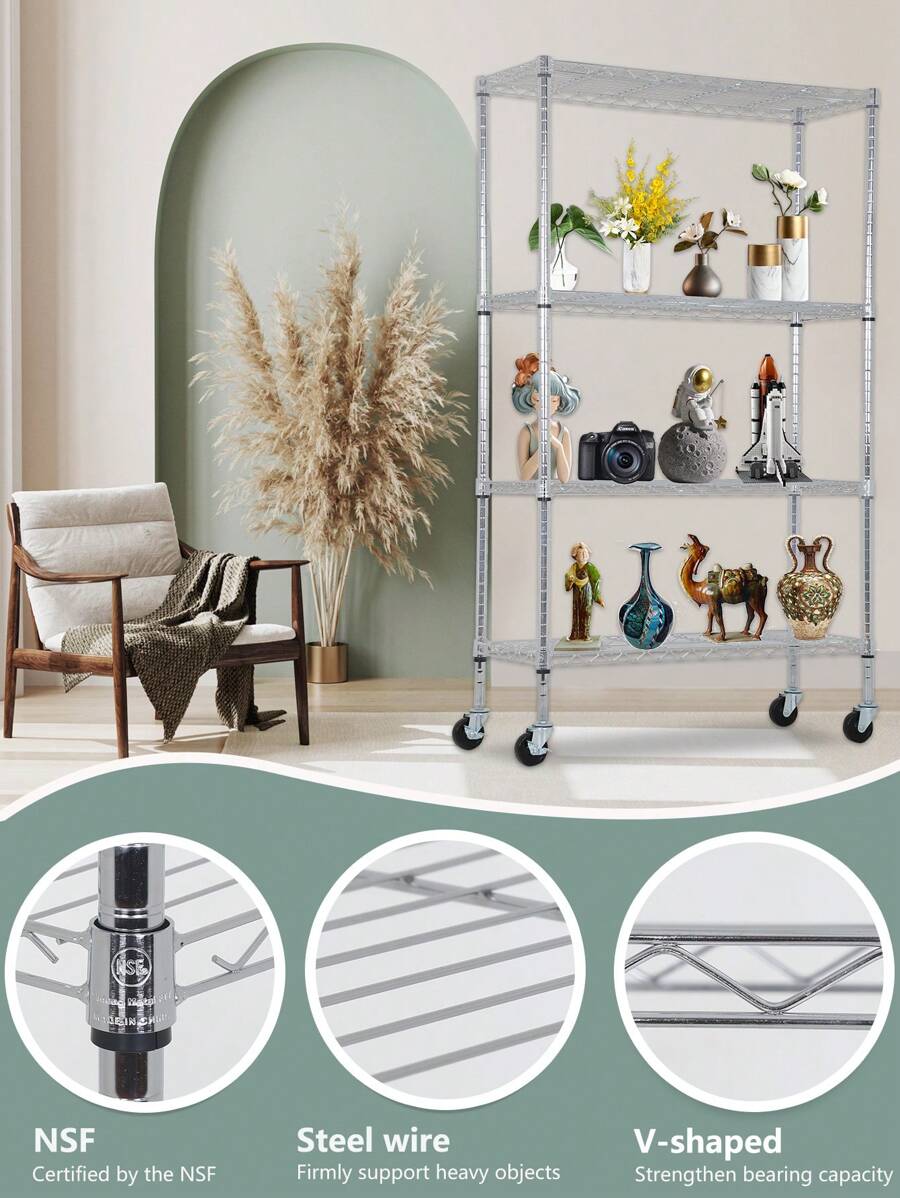 Wire Shelving Storage Shelves 4-Shelf Adjustable NSF Wire Shelf Heavy ...