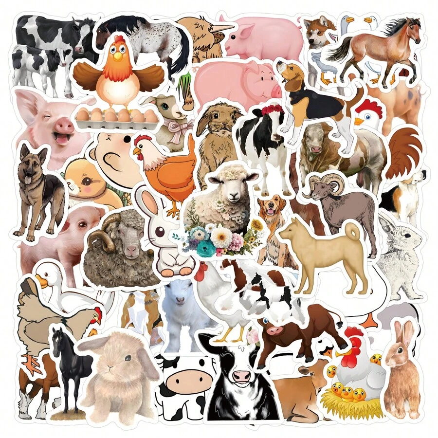 60pcs Farm Animal Themed Waterproof Cute Cartoon Stickers For ...