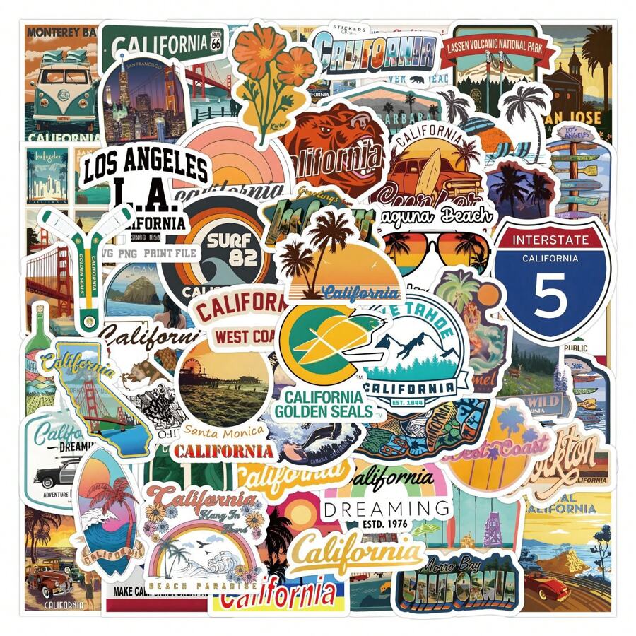 60pcs Cartoon California Landscape Style Waterproof Stickers, Suitable ...