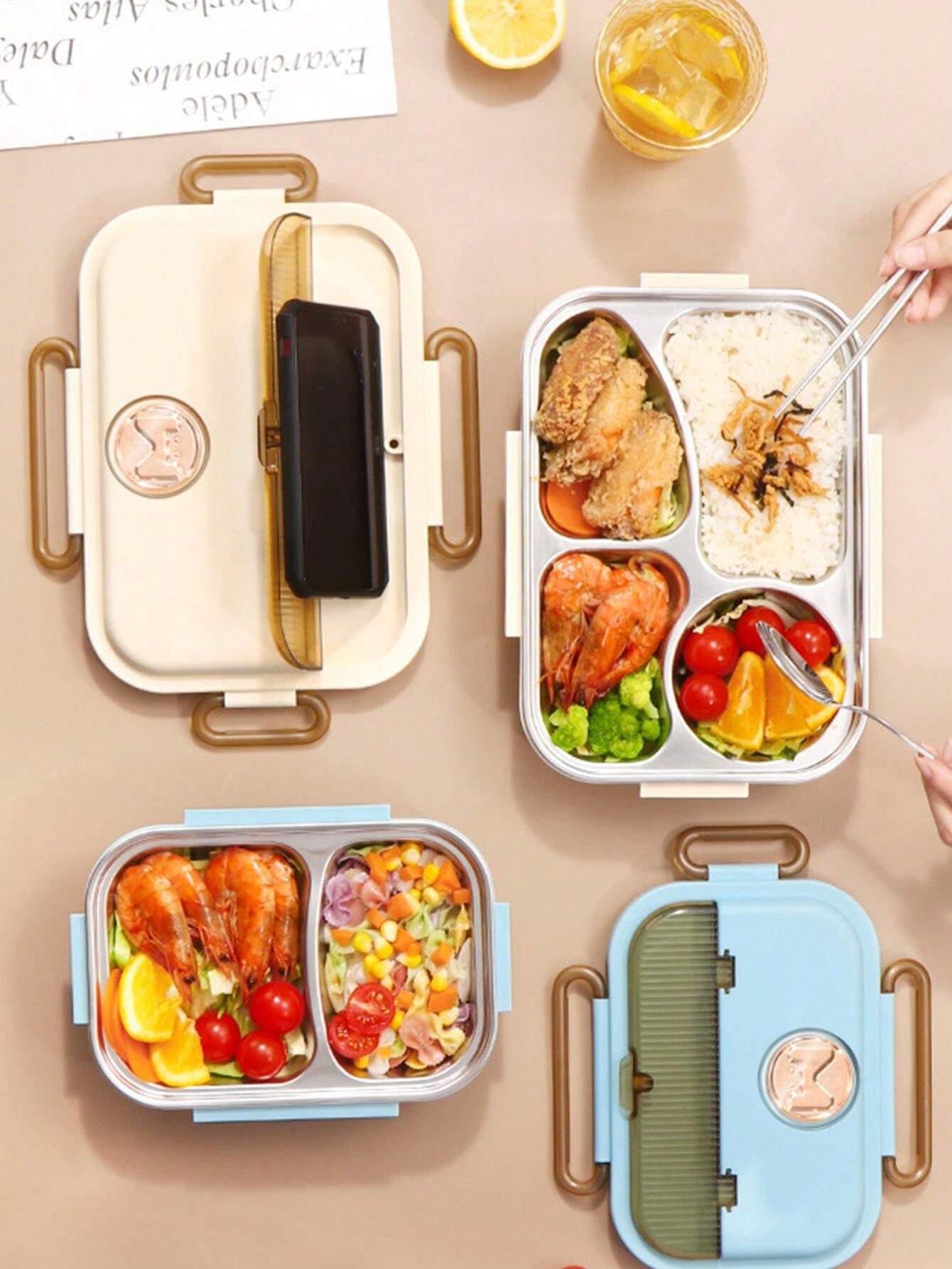 Stainless Steel Inner Layer Bento Box With Dividers To Prevent Mixing Flavors, Comes With ...