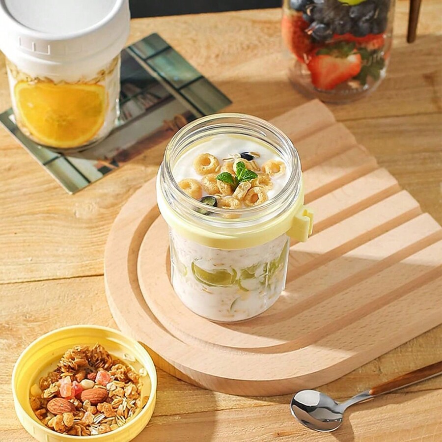[Yellow Oatmeal Cup]10 Oz Large Capacity Mason Jars With Lid, Portable ...