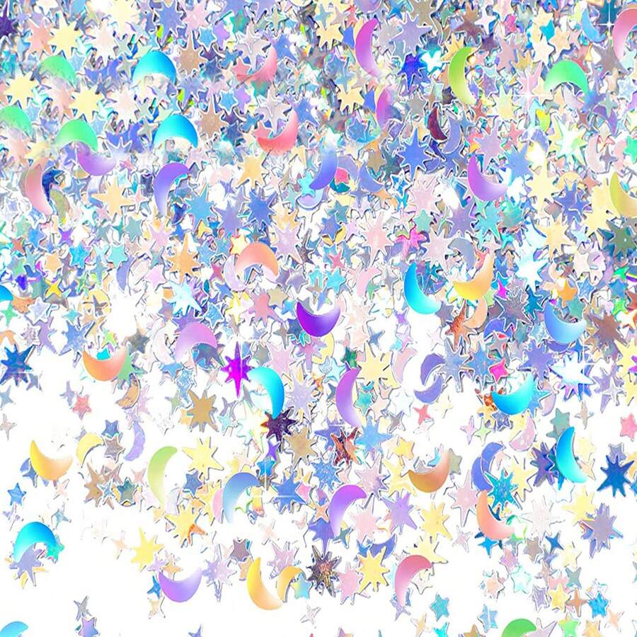 60g Gold Silver Star And Moon Confetti Table Confetti, Glitter Stars ...