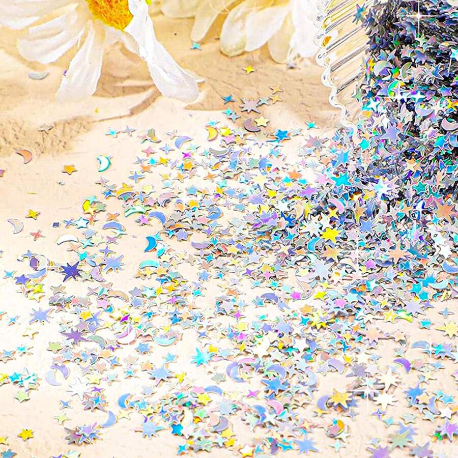 60g Gold Silver Star And Moon Confetti Table Confetti, Glitter Stars ...