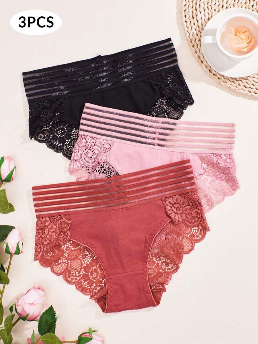 3 Piezas Cinturilla Semitransparente Para Mujeres, Panties De Triángulo ...